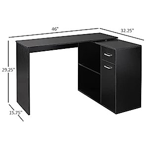 HOMCOM L Shaped Corner Computer Desk Workstation with Rotating Storage Shelves and Drawer for Home & Office, Black