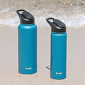 Goodful Double Wall Vacuum Sealed, Insulated Water Bottle with Two Interchangeable Lids, Sipping or Chugging Lids, Leak-Proof, Wide Mouth for Drinking and Cleaning, 40 Oz, Teal