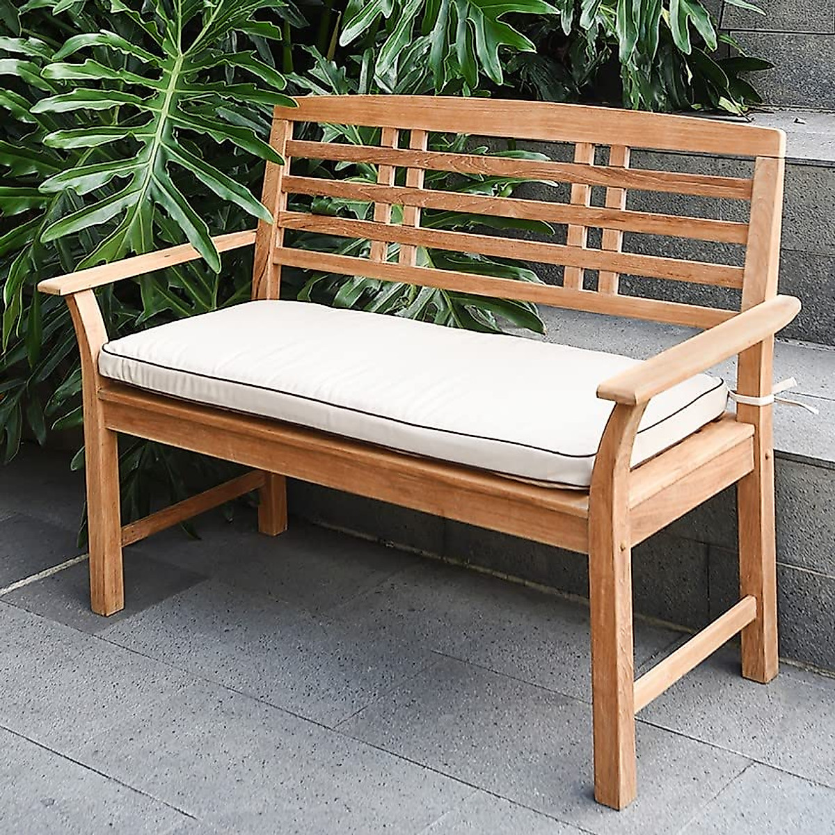 Cambridge Casual Wood Belize Patio Garden Bench with Taupe Cushion, Natural Teak