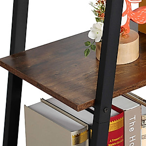 VECELO Ladder Bookshelf-4 Tier, Wood Storage Rack Industrial Bookcases Metal Frame, Plant Flower Stand for Living Room, Home Office, Kitchen, Bedroom, Easy Assembly, Rustic Brown