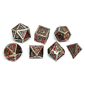 Darksilver Forge Bloodstained Metal Polyhedral Dice Set for Tabletop Roleplaying Games, Dungeons and Dragons, DND, D&D