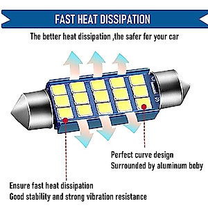 ZKFAR Pack-2 42mm LED Bulbs Extremely Bright, 3014 Chipsets 400LM for LED Interior Dome Map Door Lights Bulbs (White)