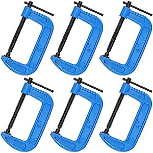 4 Inches C-Clamp Set, JEUIHAU 6 Pack Heavy Duty Malleable C Clamp, Blue Power Coated C Clamp for Woodworking, Welding and Building