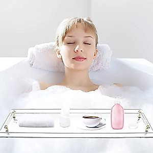 AKaSping 31" Bathtub Rack Clear Bathtub Tray Caddy Tub Shelf Spa Board with Handles Waterproof Bathroom Bathtub Table for Phone Candles Food Wine Glass