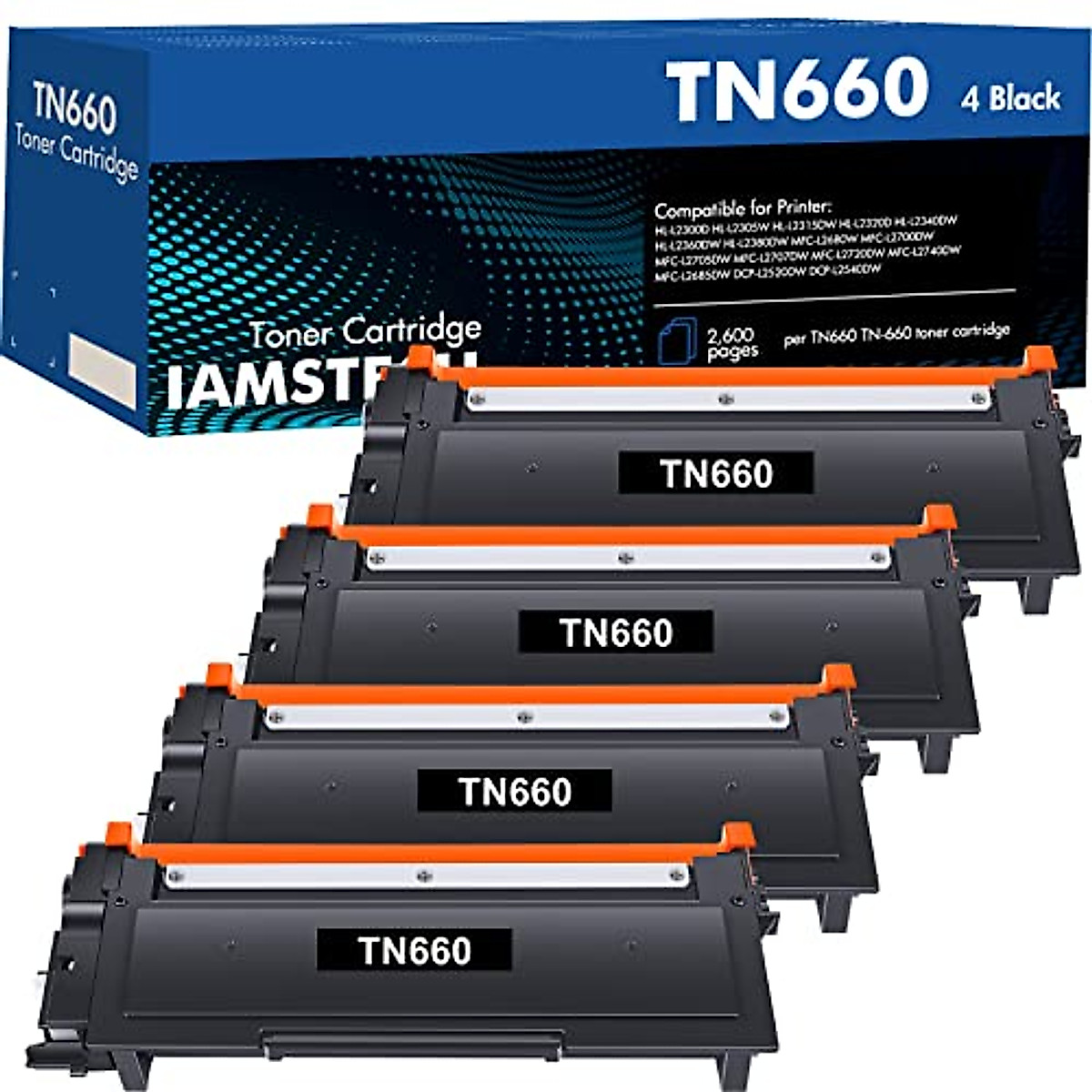 iamstech TN 660 TN-660 TN660 4-Pack High Yield Black Compatible Toner Cartridge Replacement for HL-L2380DW HL-L2300D HL-L2320D HL-L2340DW MFC-L2700DW MFC-L2740DW DCP-L2540DW Printer