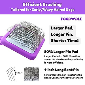 Poodoodle Dog Slicker Brush for Goldendoodle, Labradoodle & All Doodle Mix, Long Pin Wood Dog Brush for Long Haired Dogs, Tailored for Poodles & Doodles, Golden Doodle Brush for Grooming - Large