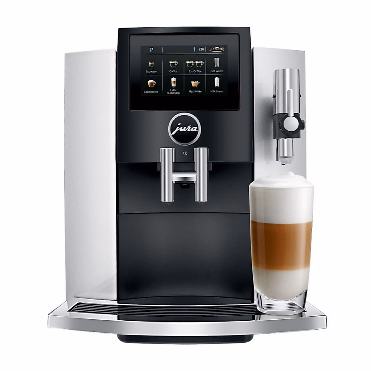 Jura S8 64 oz Water Capacity, 10 oz Bean Capacity, 15 Types of Drinks Automatic Coffee Machine (Moonlight Silver, Renewed)