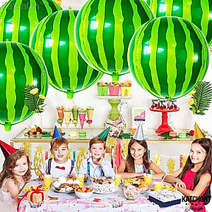 KatchOn, Big 22 Inch Watermelon Balloons - Pack of 6 | One In A Melon Party Decorations | 4D Round Watermelon Balloon, Watermelon Decorations | Watermelon Mylar Balloon, Watermelon Party Supplies