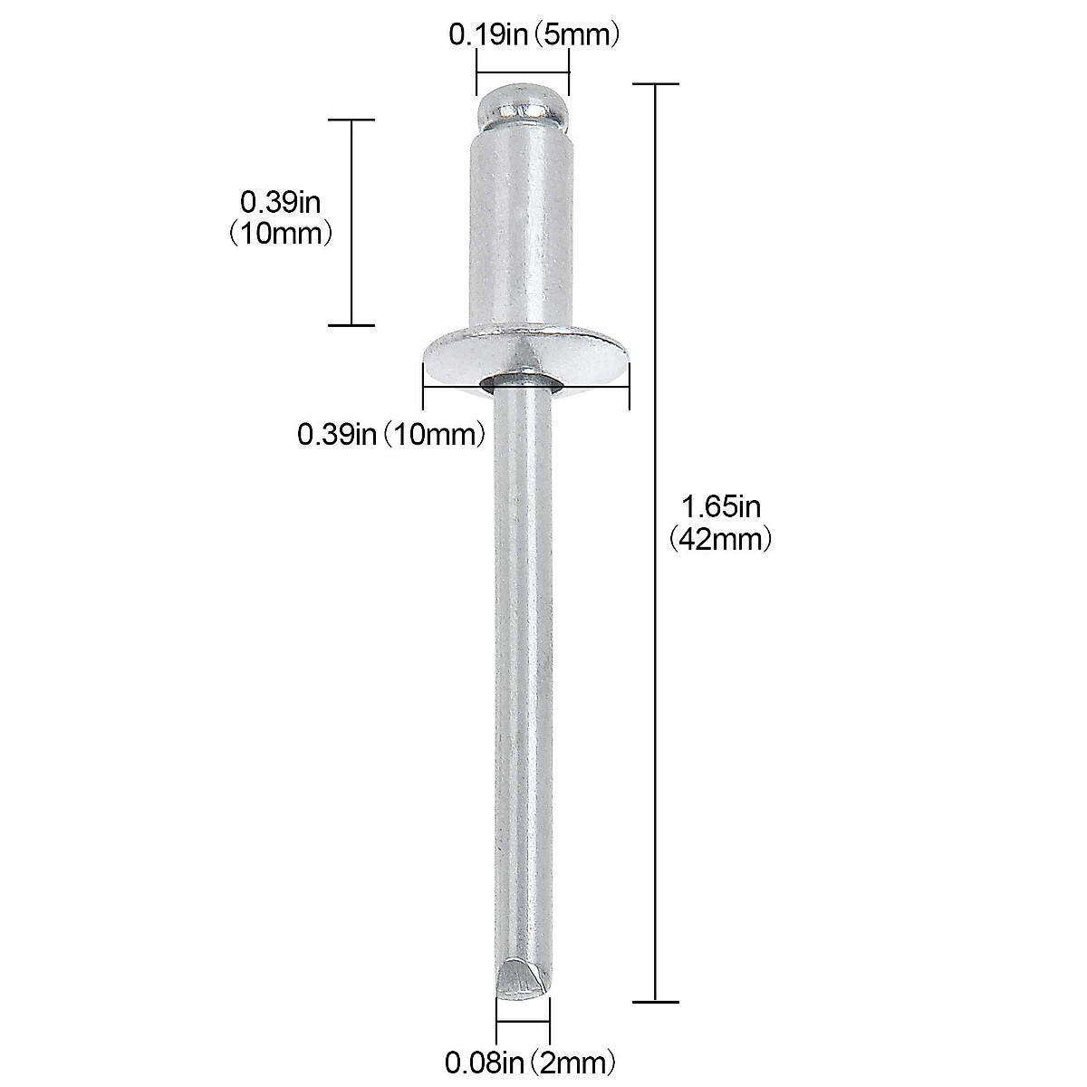 500pcs 3/16" x 3/8" Aluminum Blind Rivets, Self-Plugging Open End Type Pop Rivet with Steel Mandrel, Large Flange Blind Rivets for Sheet Metal, Automotive, Railway, Duct Work, Rivet Gun