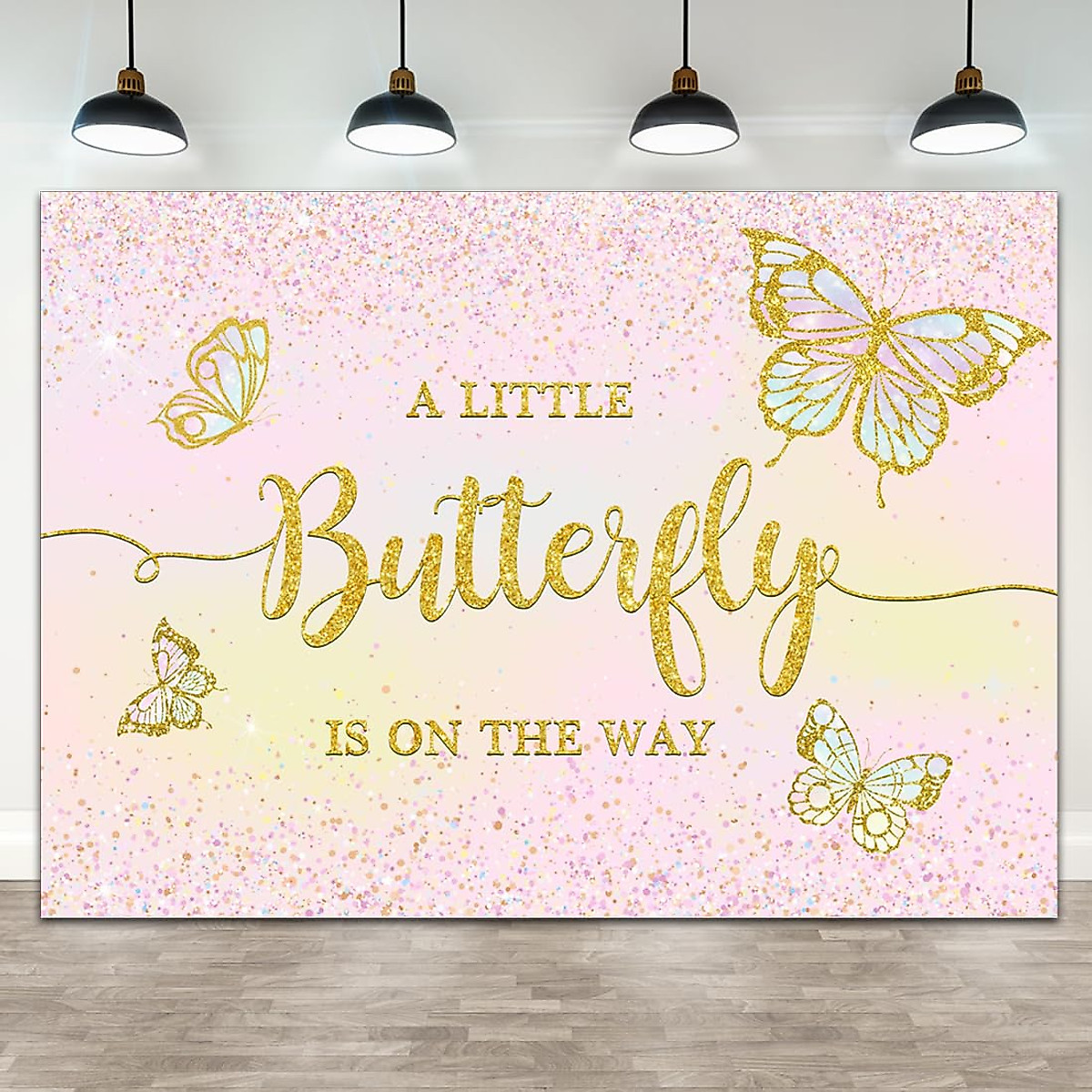 Wollmix Butterfly Baby Shower Decoration for Girl Backdrop 7x5ft Gold A Little Butterfly is on The Way Photography Background Party Golden Dots Princess Banner Photo Booth Supplies Props