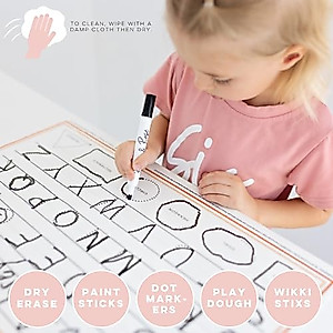 Ryan & Rose Cutie Mats Disposable Placemats For Baby, Toddlers & Kids Extra Coverage (13" X 21") 30 Pack (3 Designs) Stick To Table Easy Clean Up For Food & Toys Dry Erase Tracing Writing (EDU Tracer)