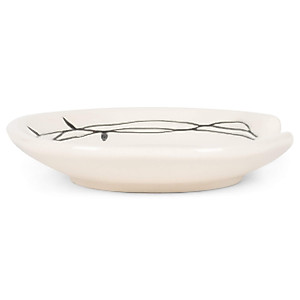 Debossed Leaf Glossy Black and White 4 x 4 Ceramic Stoneware Spoon Rest