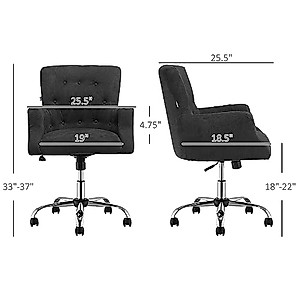 HOMCOM Mid Back Task Chair, Modern Home Office Chair with Tufted Button Design and Padded Armrests, Swivel Computer Desk Chair for Study Living Room Bedroom, Carbon Black