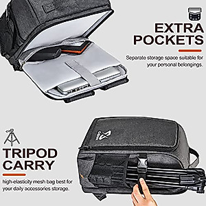 Golkcurx Camera Bag for DSLR/SLR Cameras，Camera Backpack Waterproof for Photographers Dark Grey S