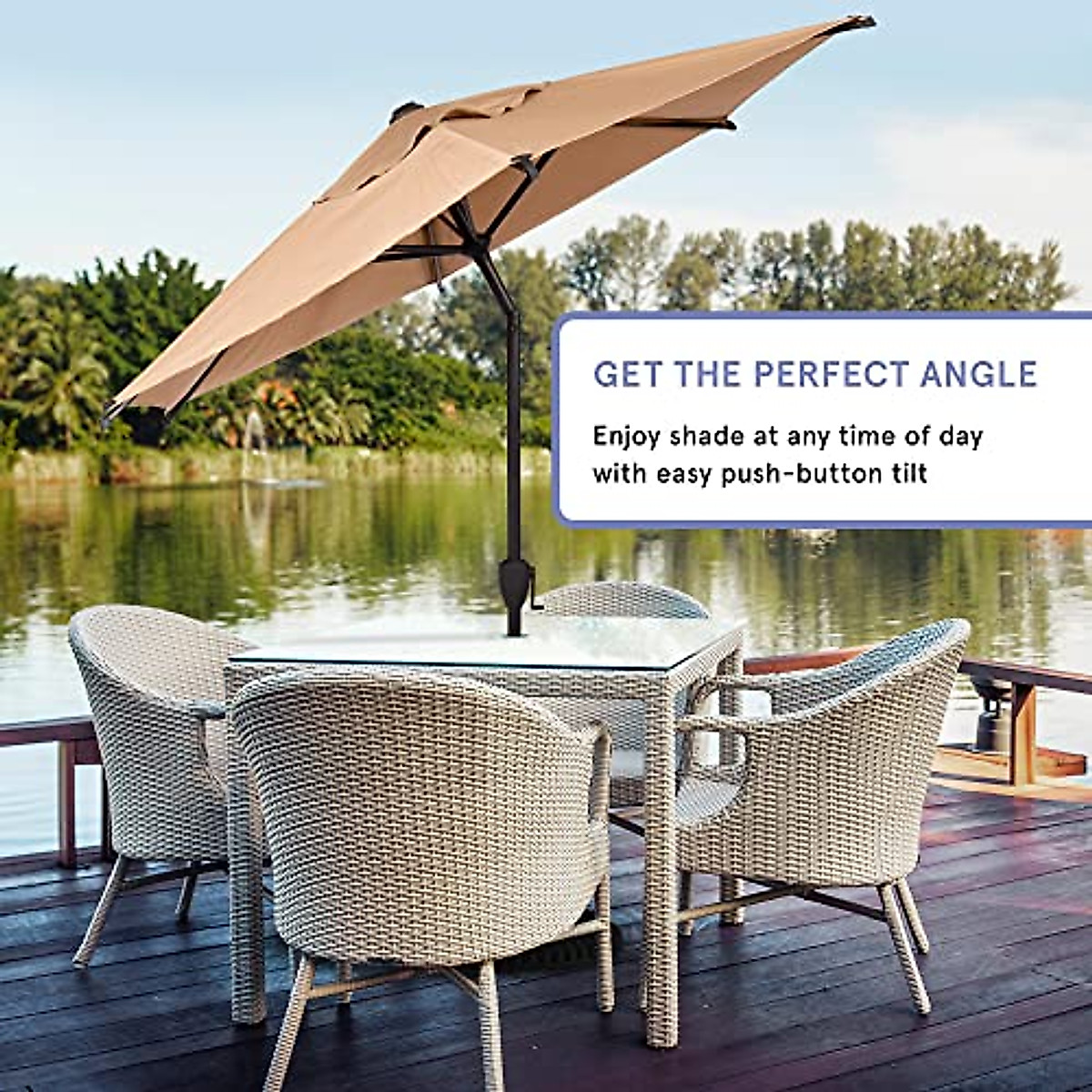 Abba Patio 7.5ft Patio Umbrella Market Outdoor Table Umbrella with Push Button Tilt and Crank, 6 Ribs, UV Protection, Tan