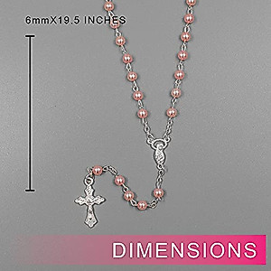 Baptism Favor (12PCS) Holy Communion Rosary in Glass Bottle Jar Recuerdos De Bautizo Quinceanera Pink Pearl Christening Recuerdos para Primera Comunion Niña Quinceanera Gift for Guests