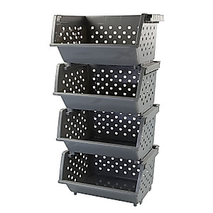 Ucake 4 Pack Stackable Detachable Storage Baskets, Stacking Bins for Organizing Grey White