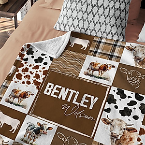 Cow Baby Blankets, Baby Western Stuff, Cowboy Baby Blanket with Name, Personalized Baby Blankets for Boys Girls, Custom Name Baby Blankets, Cow Prints Swaddle Blanket for Crib Stroller Travel Bed