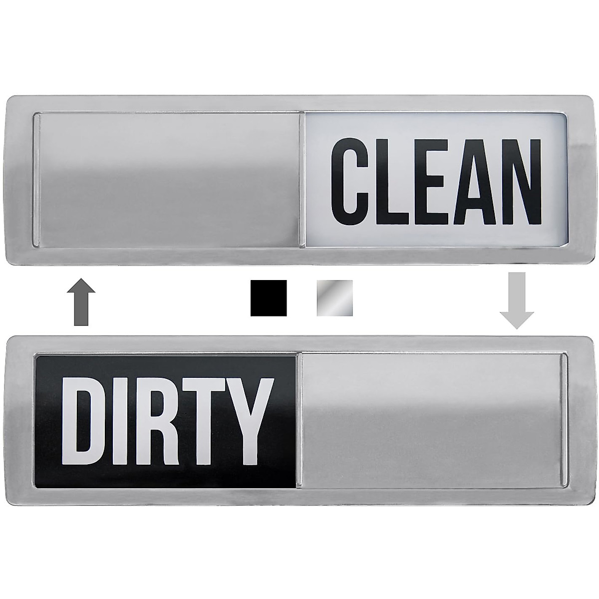 Gorilla Grip Clean and Dirty Dishwasher Magnet Sign, Optional Adhesive, Magnetic Kitchen Decor, Easy Read, Non-Scratch, Heavy Duty Shutter Slide Magnets for Dish Washer, Home Accessories, 7x2, Silver