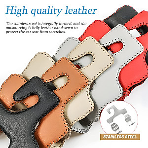 AUCELI Leather Car Seat Headrest Hook, 2 in 1 Auto Back Seat Hanger, 2 Pack Car Storage Holders, Vehicle Backseat Organizer for Purses Coats Umbrellas Bags, Universal Interior Accessories (Black/Red)