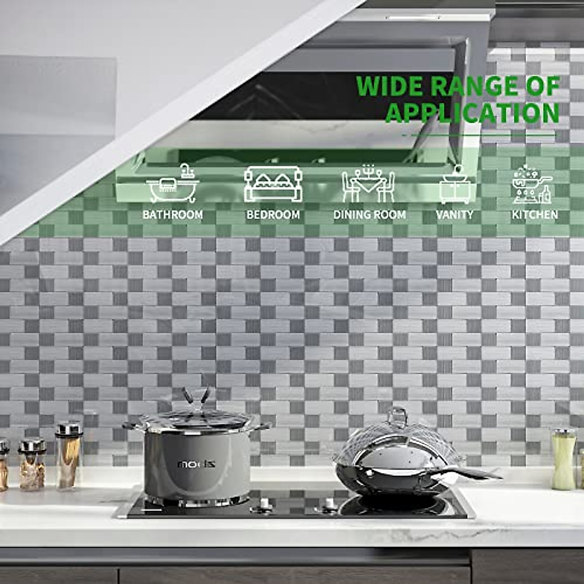LK 10pcs Premium Self-Adhesive Metal Tiles - Peel and Stick Backsplash Tiles for Kitchen, 12"x12", Silver