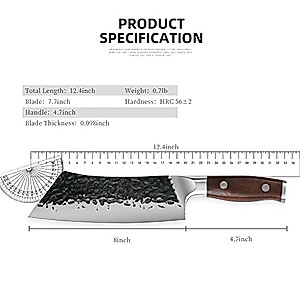 Hong wong Chef Knife,Meat and Vegetable Cleaver Knife,Hand Forged Boning Knife,Full Tang Design High Carbon Steel Kitchen Knife for Home Kitchen Restaurant