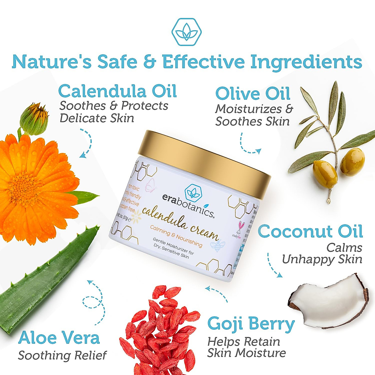 Era Organics Baby Moisturizing Cream - Soothing and Nourishing with Calendula, Cocoa Butter, Rosemary, Plus More - Safe for Sensitive Skin Made in The USA 2 oz