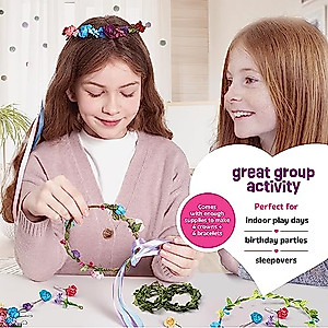Flower Crowns & Bracelet Making Kit for Girls - Make Your Own Jewelry Kits for Kids - DIY Hair Accessories Set - Arts & Crafts Gift for Ages 6-12 Year Old Girl - Craft Maker Gifts Toys Age 6 7 8 9 10
