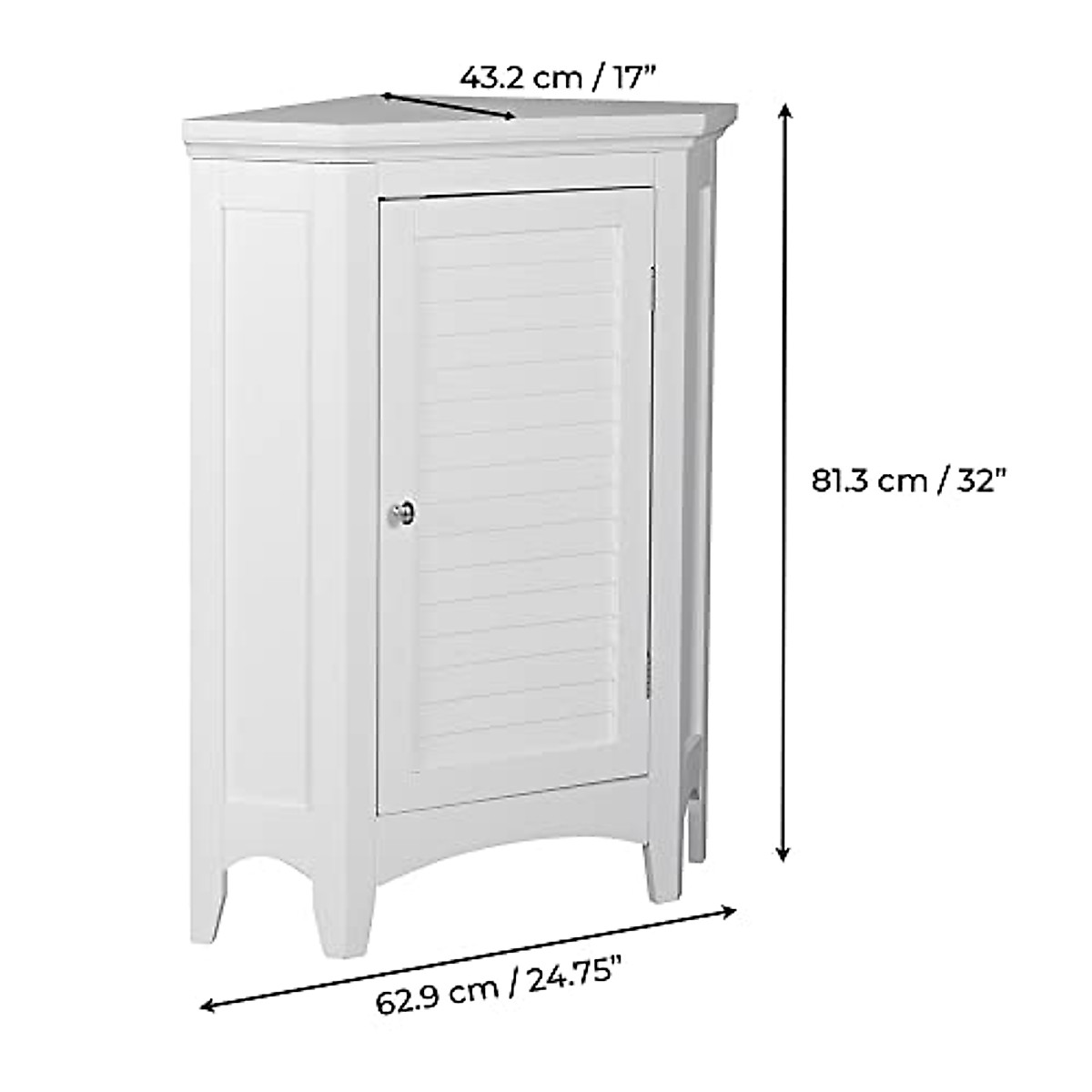 Teamson Home Glancy One Shutter Doors Wooden Corner Stand Floor Cabinet White