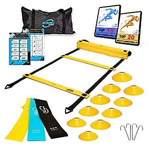 Invincible Fitness Agility Set - 10 Cones, 4 Hooks, 3 Resistance Bands & Bag - Improve Coordination, Speed, Power & Strength - Soccer, Football, Basketball, Tennis - for All Ages