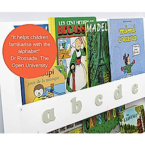 Tidy Books® White Bookshelf for Kids (Age 0-10) Grey Alphabet, Book Storage for Kids, Montessori, Book Rack for Kids, Front Facing, 45 x 30 x 3 in, Eco Friendly, Handmade, The Original Since 2004.…