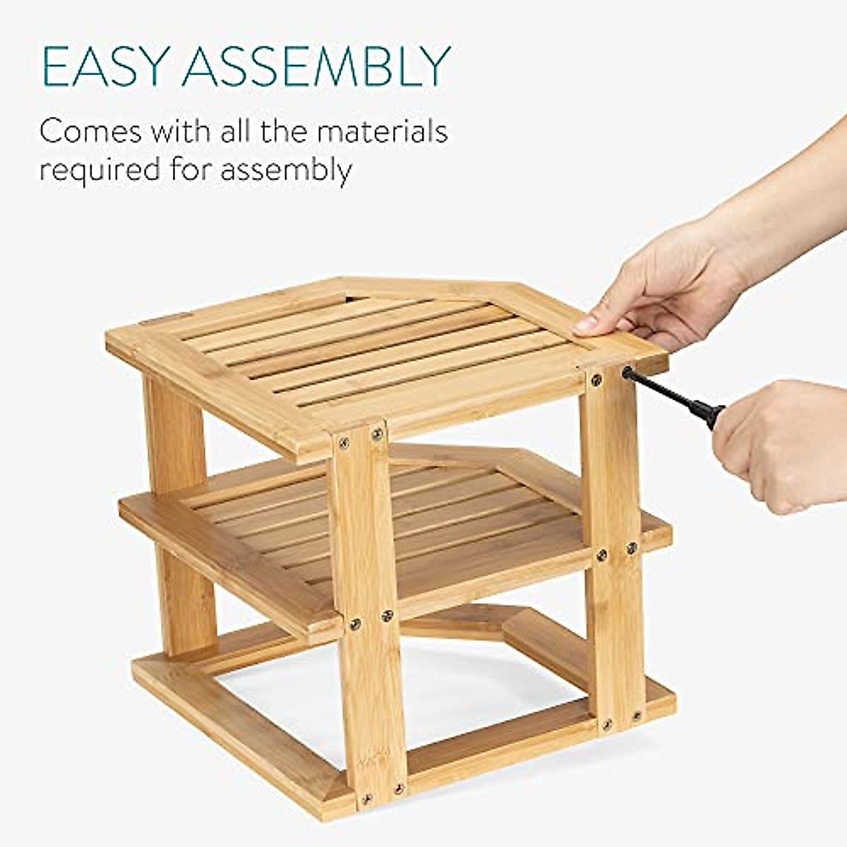 Navaris Bamboo Corner Shelf - Kitchen or Bathroom Corner Shelf Organizer - 9.5" High 3 Tier Storage Shelf for Countertop, Cabinet, Counter, Pantry