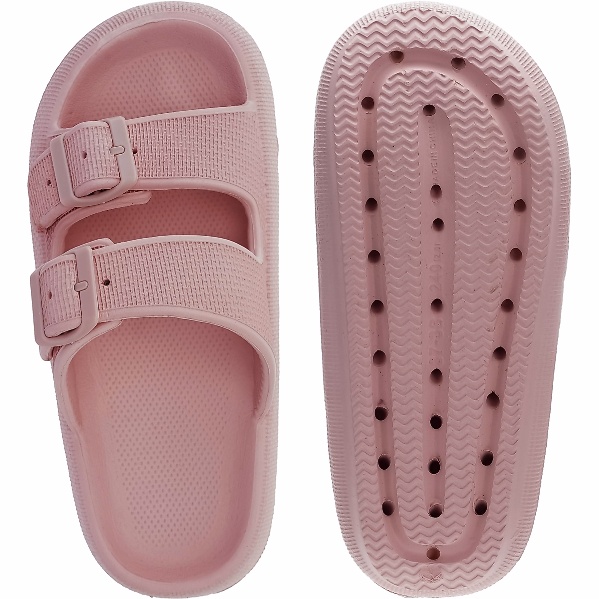 WHITIN Shower Slides Women Men Platform Thick Sole Comfortable Adjustable Double Buckle Slippers Open Toe Massage Sandles Female Bathroom Soft Pillow Sandals Pink