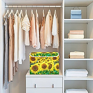 innewgogo Field Yellow Sunflowers Storage Bins with Lids for Organizing Baskets Cube with Cover with Handles Oxford Cloth Storage Cube Box for Car