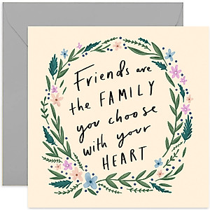 Old English Co. Floral Friendship Birthday Card - Heartfelt Special Best Friend Card For Her | Friends Are The Family You Choose | Blank Inside & Envelope Included