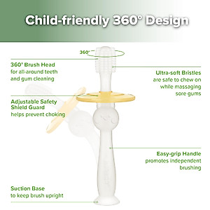 haakaa Infant Toothbrush, Easy to Hold 360° Baby Toothbrush, Train 6month+ Infants Babies and Toddlers for Oral Hygiene, Teether Effect for Sore Gums, 1pc (Clear)