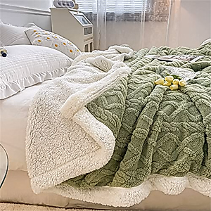 Fleece Plush Throw Blanket, Green Tufted Striped Pattern Fuzzy Sherpa Bed Throw, Soft Fluffy Warm Winter Blanket for Bed Sofa Couch Car 50x60 Inches