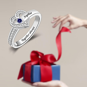 MissNaNa Lady's Gift Custom Mother Birthstone Rings with 1-8 Names Personalized Family Ring Engraved Heart Rings for Women Grandma Wife (3 Stones)