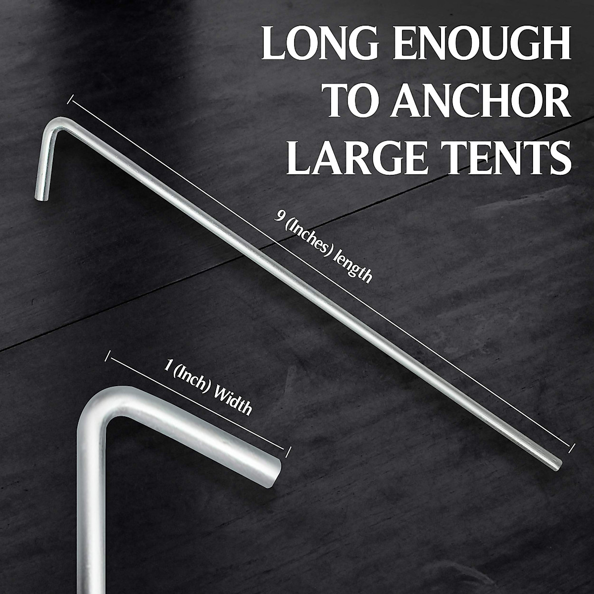 Tent Stakes For Outdoor Camping Heavy Duty Metal, Galvanized Rust-Free Yard Stakes, 10 Garden Edging Fence Hook | Garden Stakes For Gardening & Canopies, Tent Pegs - By Ram-Pro