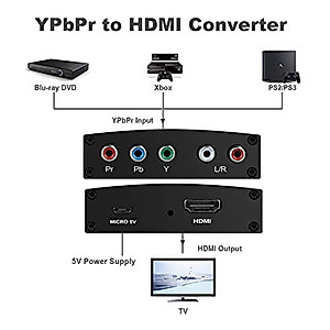 Component to HDMI Adapter, YPbPr to HDMI Coverter + R/L, NEWCARE Component 5RCA RGB to HDMI Converter Adapter, Supports 1080P Video Audio Converter Adapter for DVD PSP to HDTV Monitor