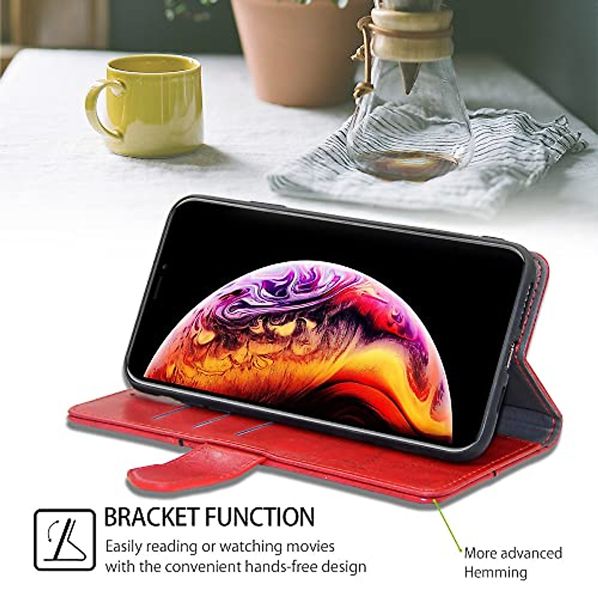 Fansipro Wallet Folio Case for Oppo Reno 2 F, Premium PU Leather Slim Fit Cover for Reno 2 F, 3 Card Slots, Good Design, Red