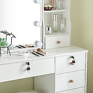 tojump Makeup Vanity Table with LED Lighted Mirror, White Vanity Desk with Drawers & Cabinet, Bedroom Makeup Dressing Table with Cushioned Stool (Modern N)