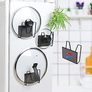 WECXA Magnetic Pot Lid Organizer, 3 Pack Metal Pot Lid Rack for Refrigerator, Moveable Pot Lid Holder Magnetic Shelf, Kitchen Organizers and Storage for Cutting Board, Baking Tray