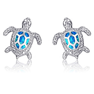 PUPILLEMON Blue Opal Sea Turtle Earrings Fine Jewelry for Women Gifts