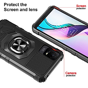 for TCL ION X/ION V Case, with Tempered Glass Screen Protector Heavy Duty Protection Technology Built-in Kickstand Rugged Shockproof Protective Phone Case for TCL ION X/ION V 6.0", (Black)