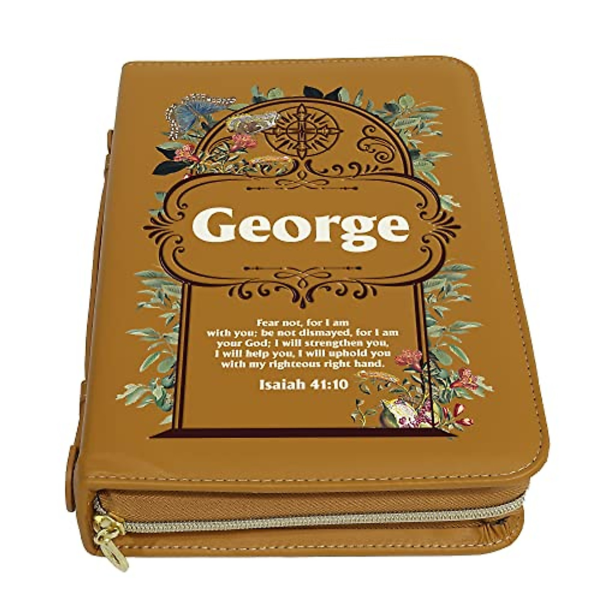 10x7 Inch Personalized Bible Cover – Create Your Own Design, Custom Bible Cover and Carrying Case with Handle – Leatherette Book Covers and Bible Case for Women - Brown (Design 5)