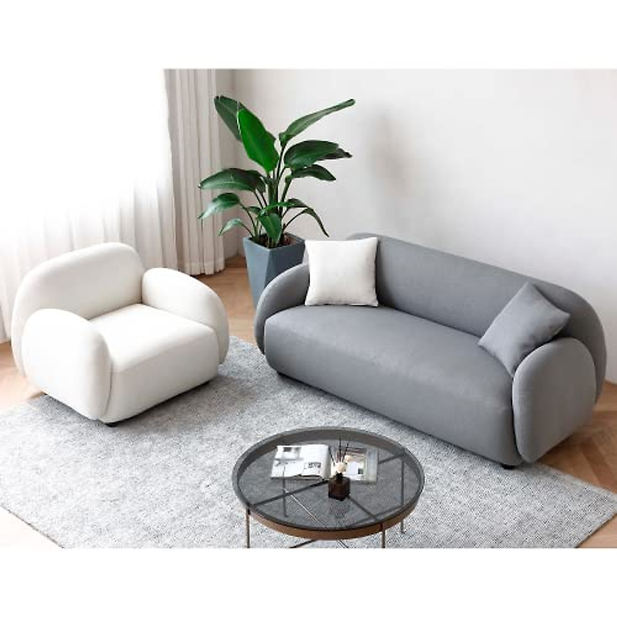Acanva Modern Minimalist Sofa for Living Room Lounge Home Office, Rounded Edges Couch with Soft Boucle Upholstered, 74”W, Grey
