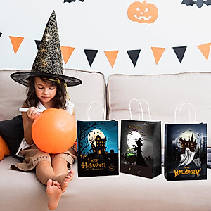 GITMIWS 24 Pack Halloween Treat Bags with Tissue, 8.7'' Small Halloween Goodie Gift Bags with Handle, Paper Candy Bags Trick or Treat Bags for Kids Halloween Party Supplies