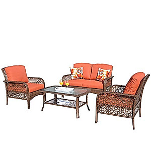 XIZZI Patio Sets, Outdoor Patio Furniture, All Weather Patio Furniture, PE Rattan Wicker with 2 Pillows and 1 Furniture Covers (Brown, Red) (red)