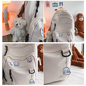 MININAI Aesthetic College Backpack with Pins and Plushies Kawaii Laptop Backpack Preppy Daypack Cute Travel Bag Book Bag (Black,One Size)